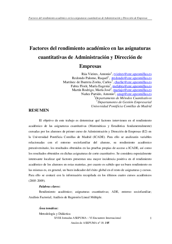 (PDF) Factores del rendimiento académico en las asignaturas cuantitativas de Administración y ...