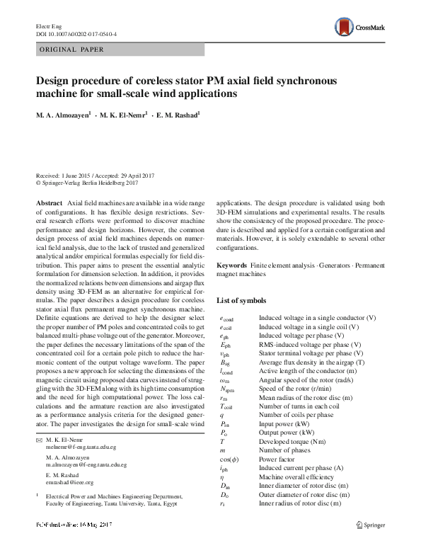 Pdf Design Procedure Of Coreless Stator Pm Axial Field Synchronous