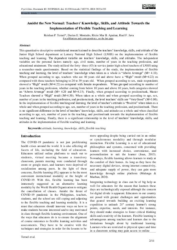 (PDF) Amidst the New Normal: Teachers' Knowledge, Skills, and Attitude ...