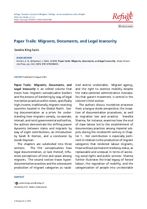 (PDF) Migrants and Legal Documentation Dynamics