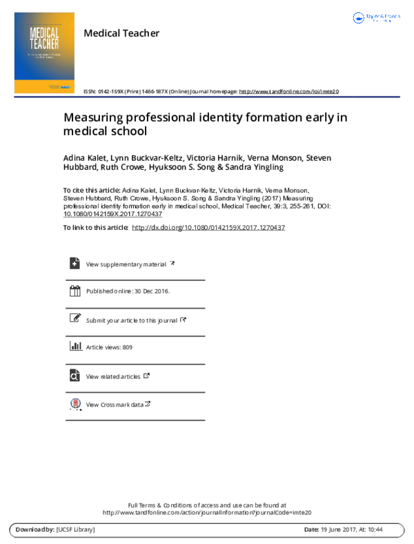 (PDF) Measuring professional identity formation early in medical school