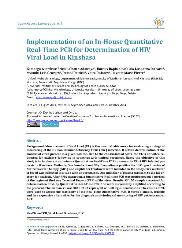 (PDF) Implementation of an In-House Quantitative Real-Time PCR for ...
