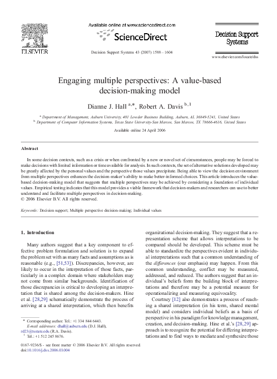 (PDF) Engaging multiple perspectives: A value-based decision-making model
