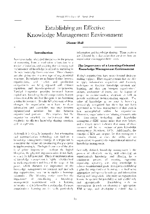 (PDF) Establishing an Effective Knowledge Management Environment | Dianne Hall - Academia.edu
