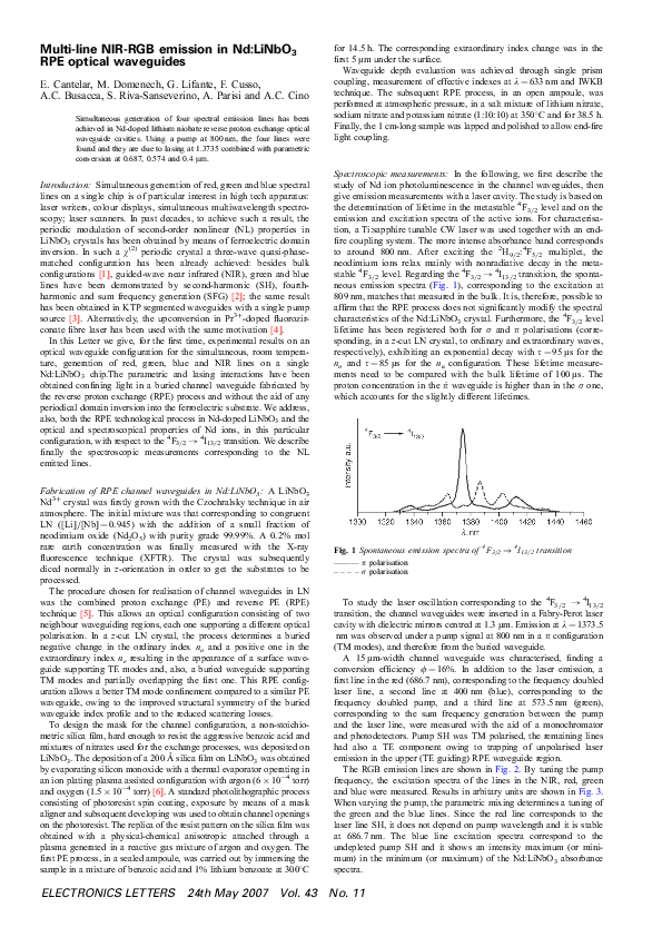 (PDF) Multi-line NIR-RGB emission in Nd:LiNbO3 RPE optical waveguides | antonino parisi ...