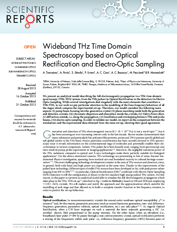 (PDF) Wideband THz time domain spectroscopy based on optical rectification and electro-optic ...