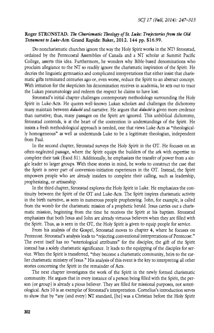 (PDF) Roger Stronstad, The Charismatic Theology of St. Luke ...