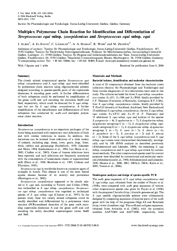Pdf Multiplex Polymerase Chain Reaction For Identification And Differentiation Of