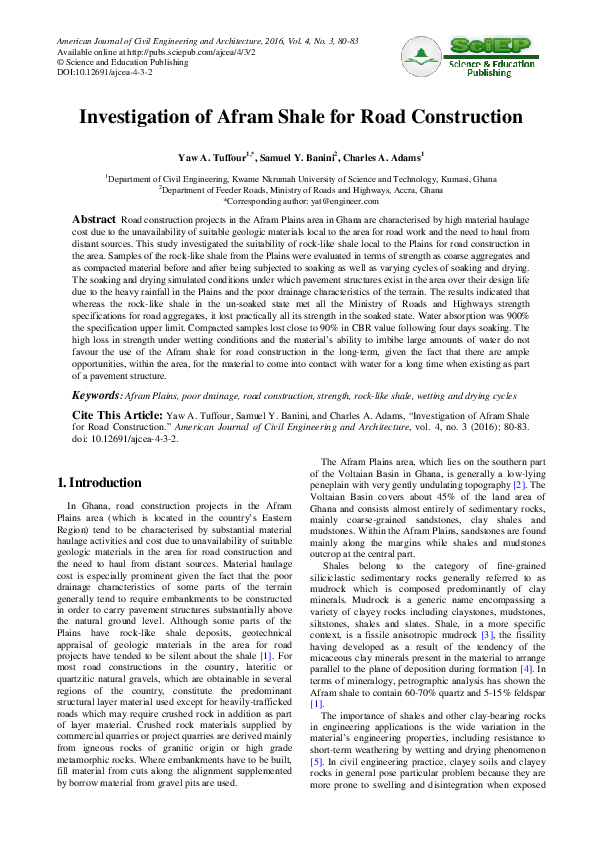 (PDF) Investigation of Afram Shale for Road Construction