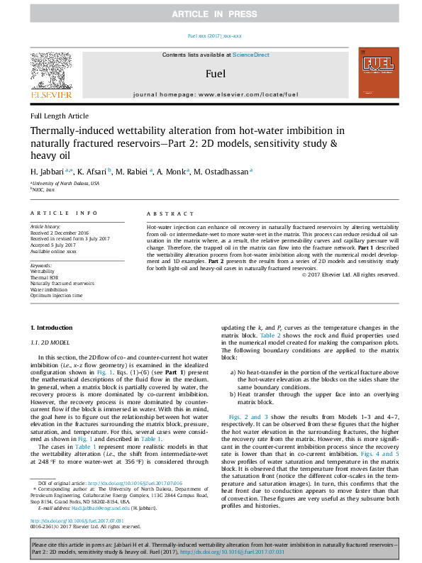 Pdf Thermally Induced Wettability Alteration From Hot Water Imbibition In Naturally Fractured
