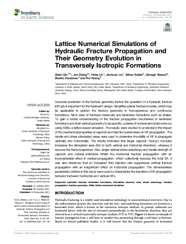 Pdf Lattice Numerical Simulations Of Hydraulic Fracture Propagation And Their Geometry