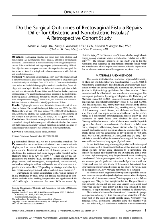 (PDF) Do the Surgical Outcomes of Rectovaginal Fistula Repairs Differ ...