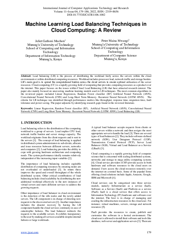 (PDF) ML Techniques for Load Balancing in Cloud