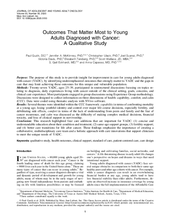 (PDF) Outcomes That Matter Most to Young Adults Diagnosed with Cancer ...