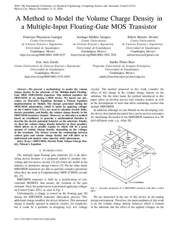 (PDF) A Method to Model the Volume Charge Density in a Multiple-Input Floating-Gate MOS Transistor