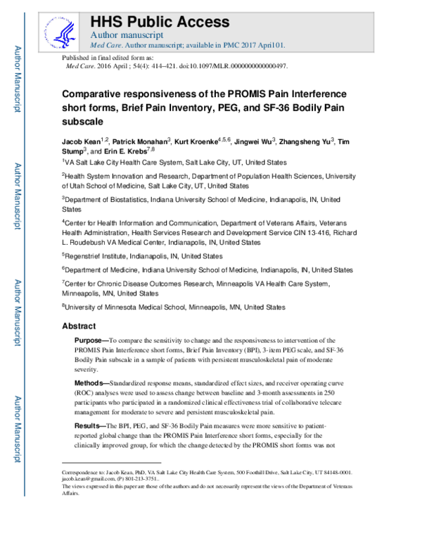 (PDF) Comparative Responsiveness of the PROMIS Pain Interference Short ...