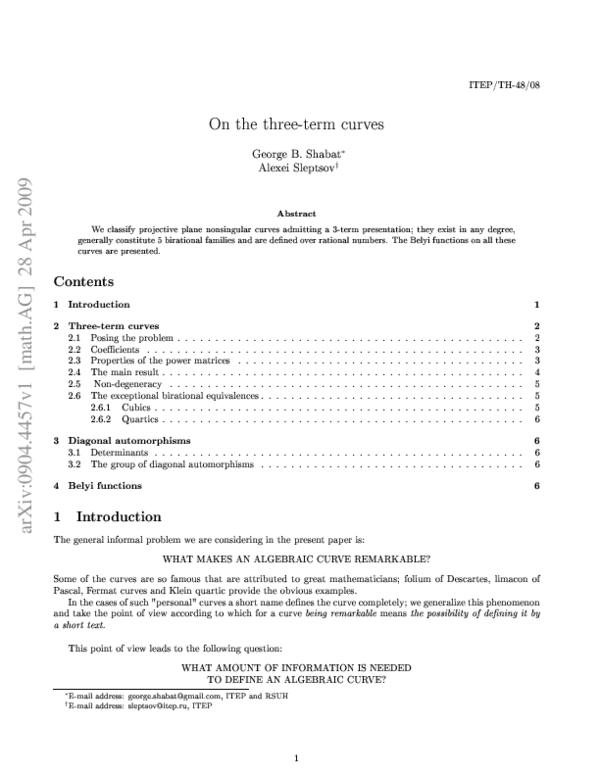 (PDF) On the three-term curves