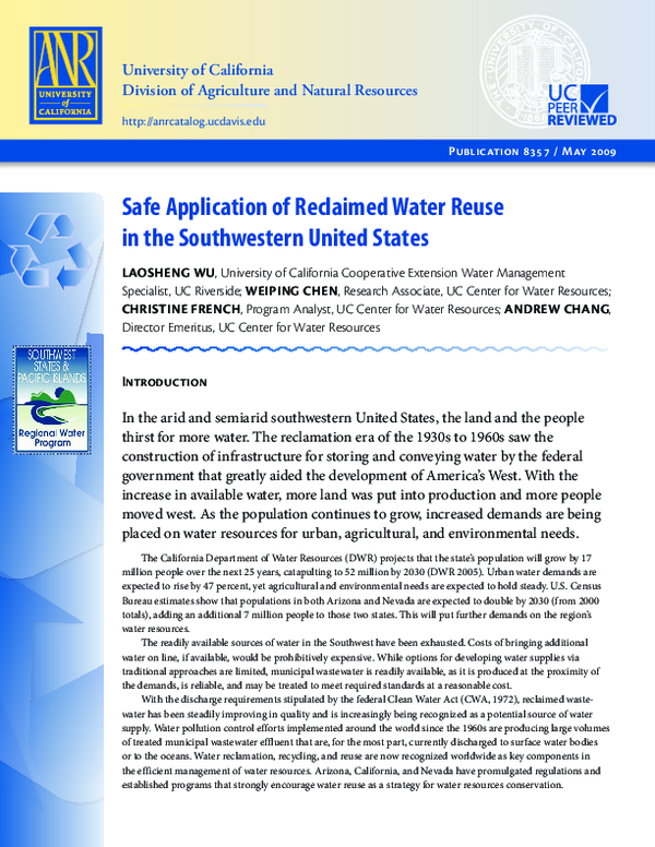 (PDF) Safe Application of Reclaimed Water Reuse in the Southwestern ...