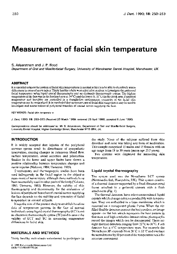 (PDF) Measurement of facial skin temperature | Senathirajah Ariyaratnam ...