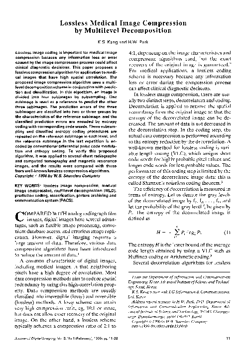 (PDF) Lossless medical image compression by multilevel decomposition