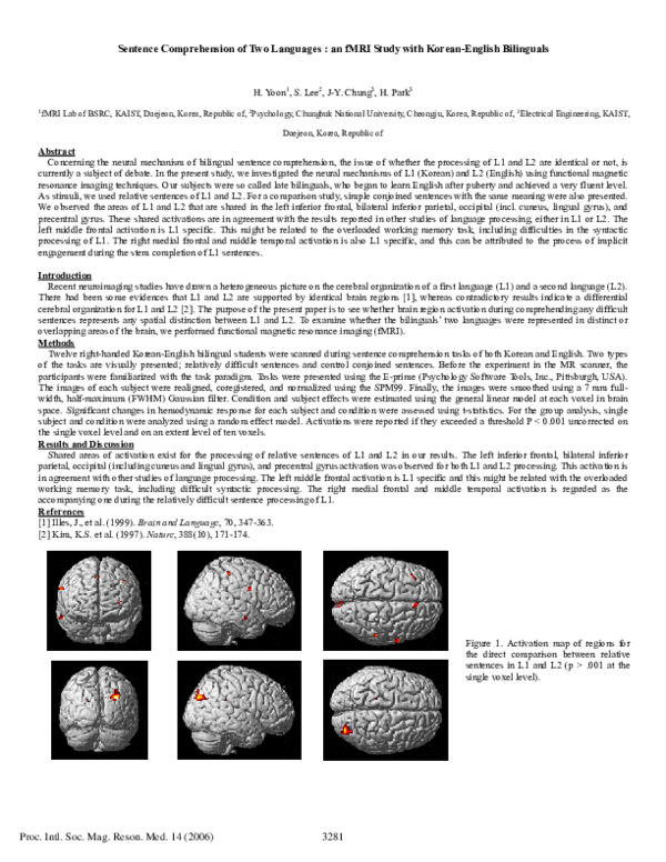 (PDF) Sentence Comprehension of Two Languages : an fMRI Study with ...