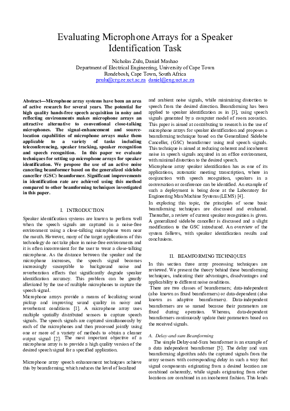 (PDF) Evaluating microphone arrays for a speaker identification task
