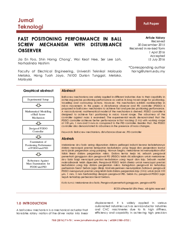 (PDF) Fast Positioning Performance in Ball Screw Mechanism with ...