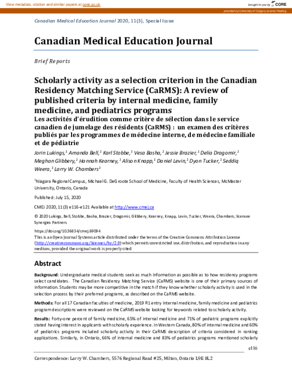 (PDF) Scholarly activity as a selection criterion in the Canadian ...