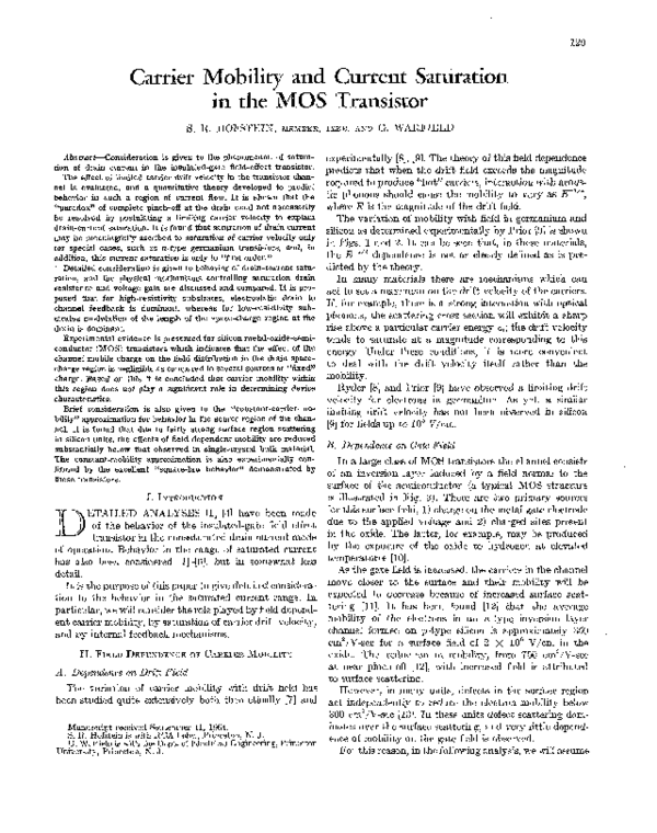 (PDF) Carrier mobility and current saturation in the MOS transistor
