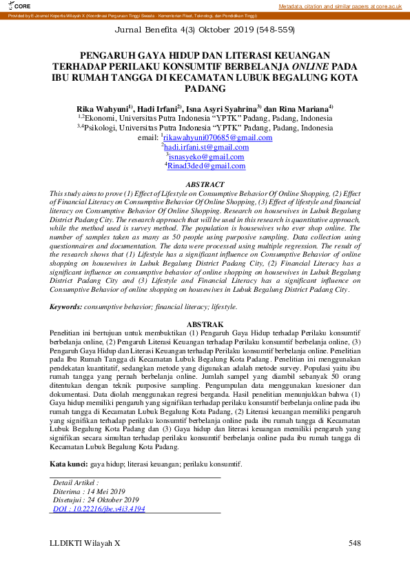 (PDF) Pengaruh Gaya Hidup Dan Literasi Keuangan Terhadap Perilaku Konsumtif Berbelanja Online ...