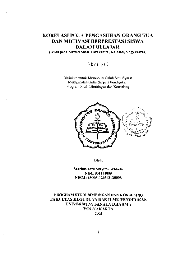 (PDF) Korelasi pola pengasuhan orang tua dan motivasi berprestasi siswa dalam belajar : [studi ...