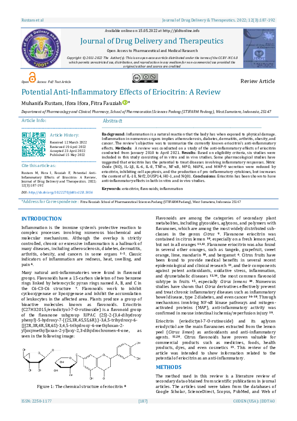 (PDF) Potential Anti-Inflammatory Effects of Eriocitrin: A Review