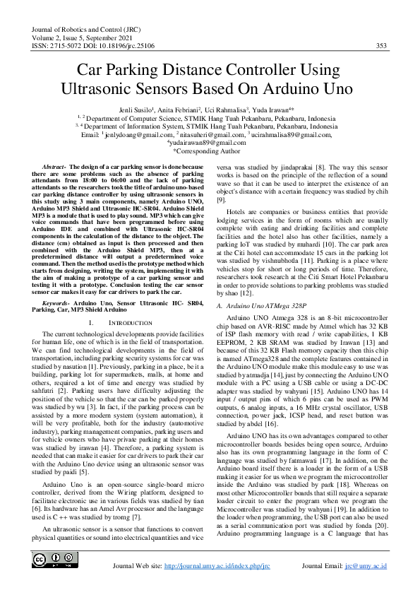 (PDF) Car Parking Distance Controller Using Ultrasonic Sensors Based On Arduino Uno