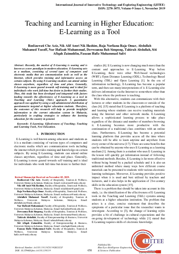 (PDF) Teaching and Learning in Higher Education: E-Learning as a Tool ...