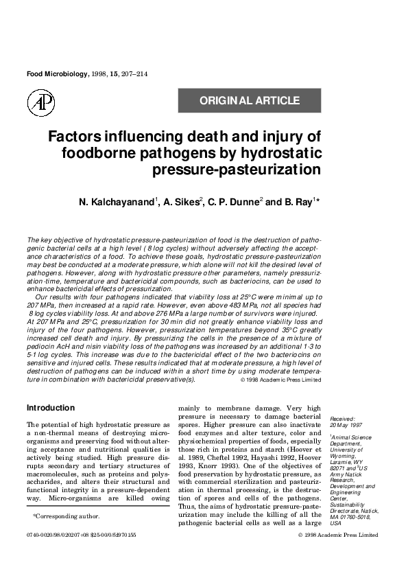 (PDF) Factors influencing death and injury of foodborne pathogens by ...