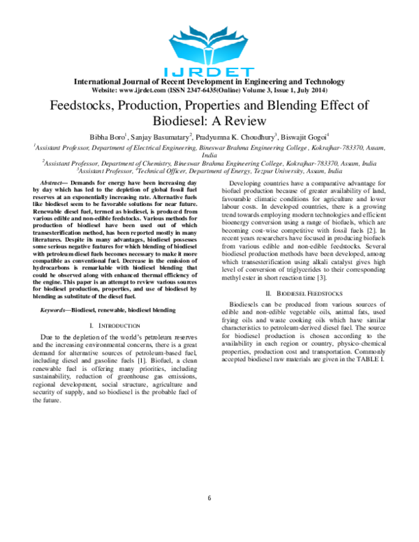 (PDF) Feedstocks, Production, Properties and Blending Effect of ...