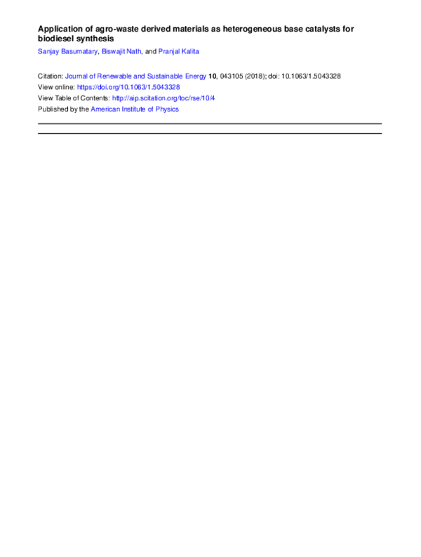 (PDF) Application of agro-waste derived materials as heterogeneous base ...