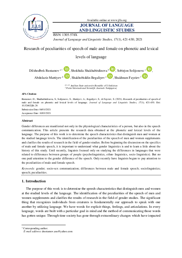 (PDF) Research of peculiarities of speech of male and female on ...