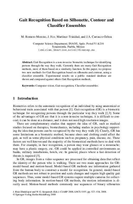Pdf Gait Recognition Based On Silhouette Contour And Classifier Ensembles Jesús Ariel