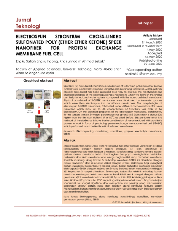 (PDF) Electrospun Strontium Cross-Linked Sulfonated Poly (Ether Ether Ketone) Speek Nanofiber ...