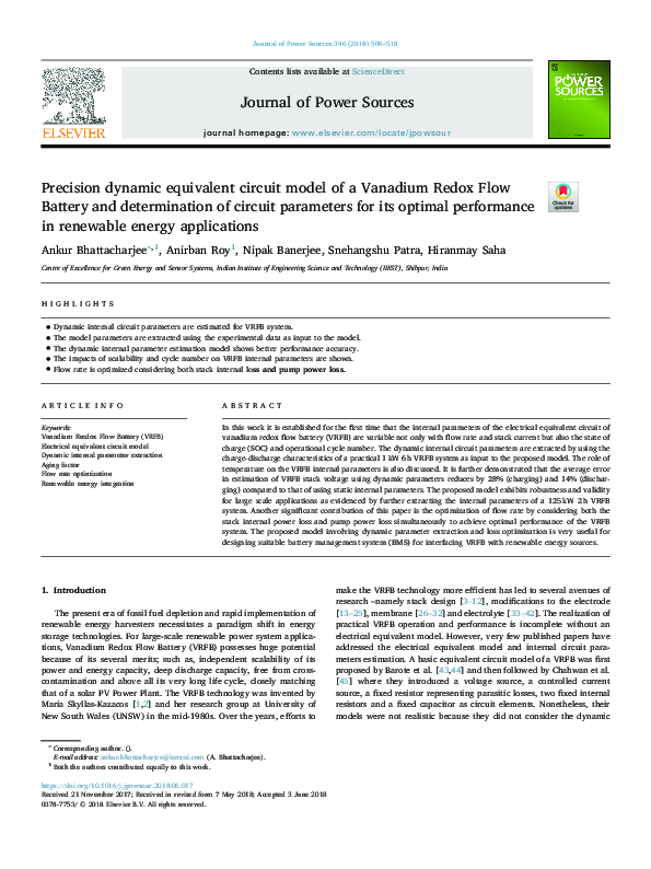 (PDF) Precision dynamic equivalent circuit model of a Vanadium Redox Flow Battery and ...