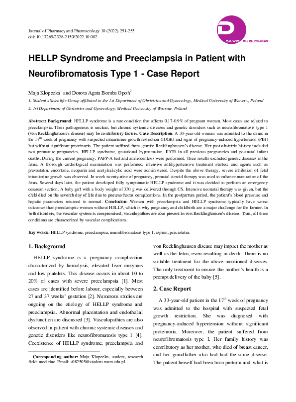 (PDF) HELLP Syndrome and Preeclampsia in Patient with Neurofibromatosis ...
