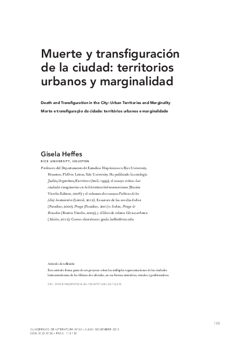 (PDF) Muerte y transfiguración de la ciudad: territorios urbanos y marginalidad | Gisela Heffes ...