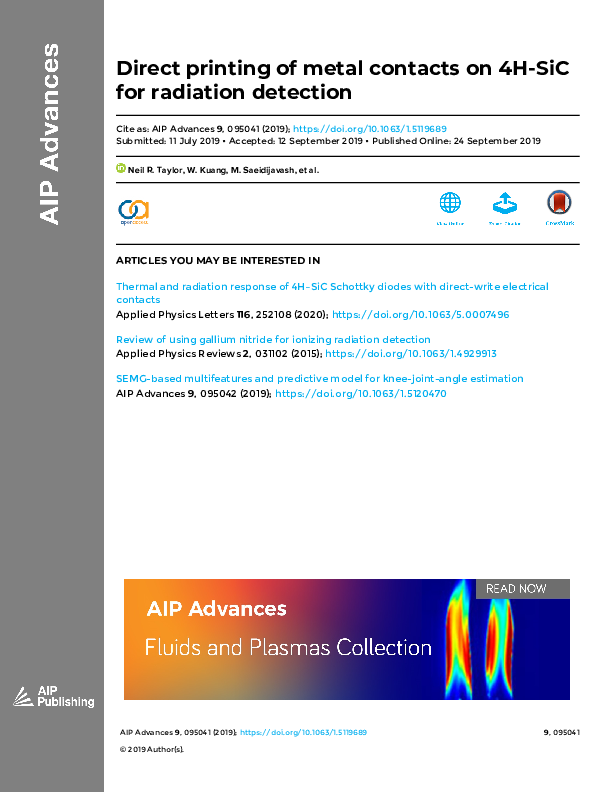 (PDF) Direct printing of metal contacts on 4H-SiC for radiation detection