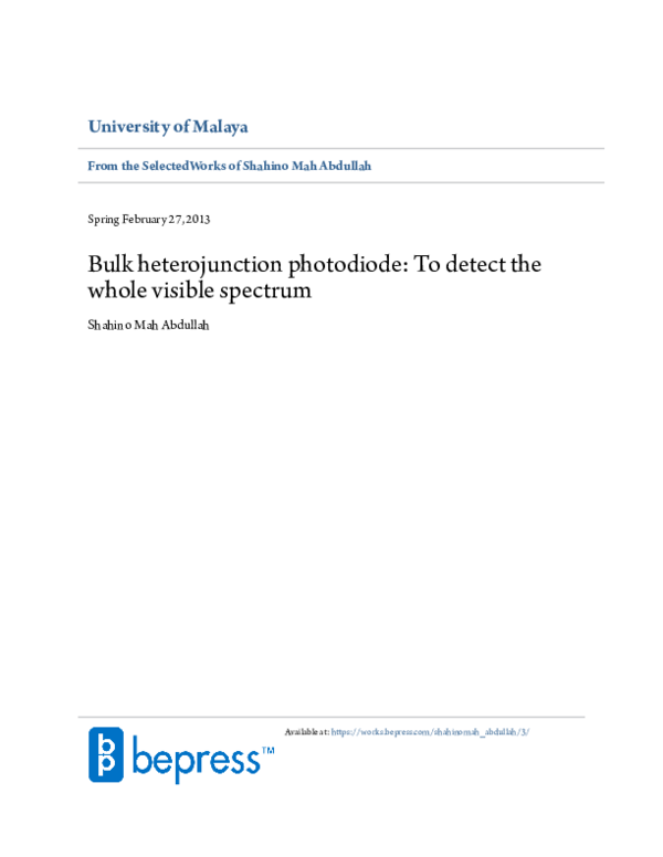 (PDF) Bulk heterojunction photodiode: To detect the whole visible spectrum