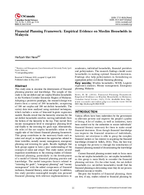 (PDF) Financial Planning Framework: Empirical Evidence on Muslim ...