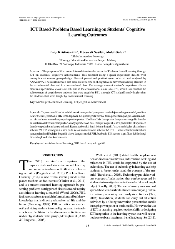 (PDF) ICT Based-Problem Based Learning on Students’ Cognitive Learning Outcomes