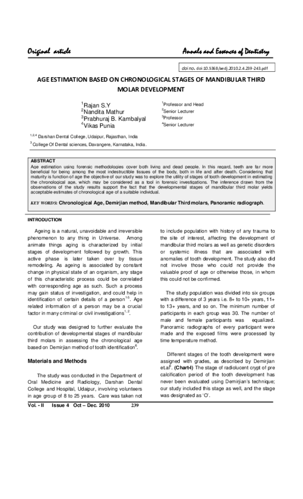 (PDF) Age Estimation Based on Chronological Stages of Mandibular Third Molar Development