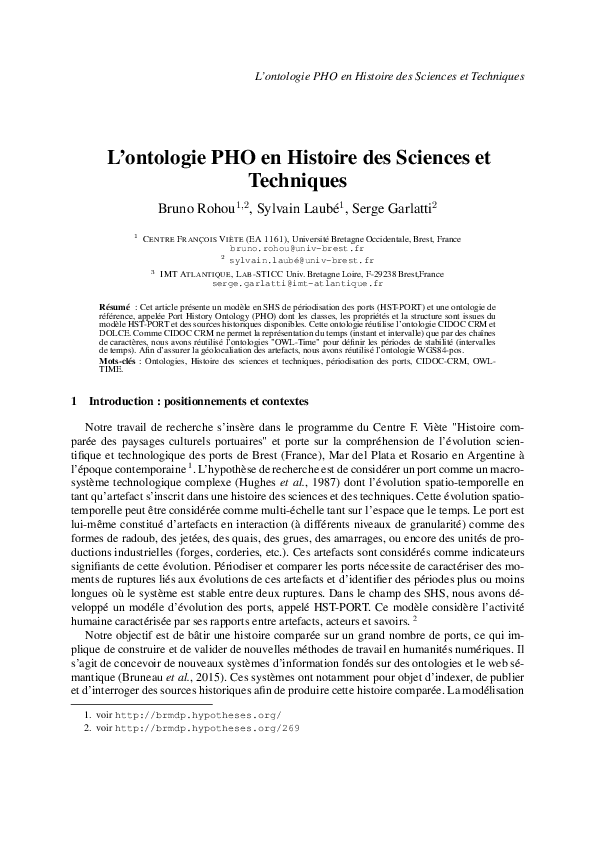 (PDF) L'ontologie PHO en Histoire des Sciences et Techniques