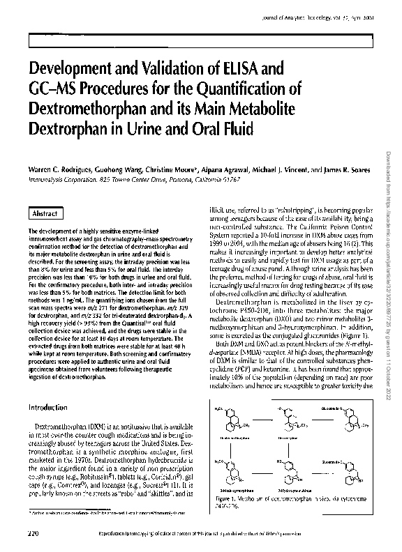 (PDF) Development and Validation of ELISA and GC-MS Procedures for the Quantification of ...